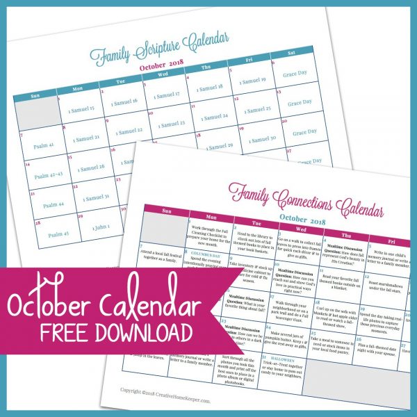 October Family Connections Calendar - Creative Home Keeper
